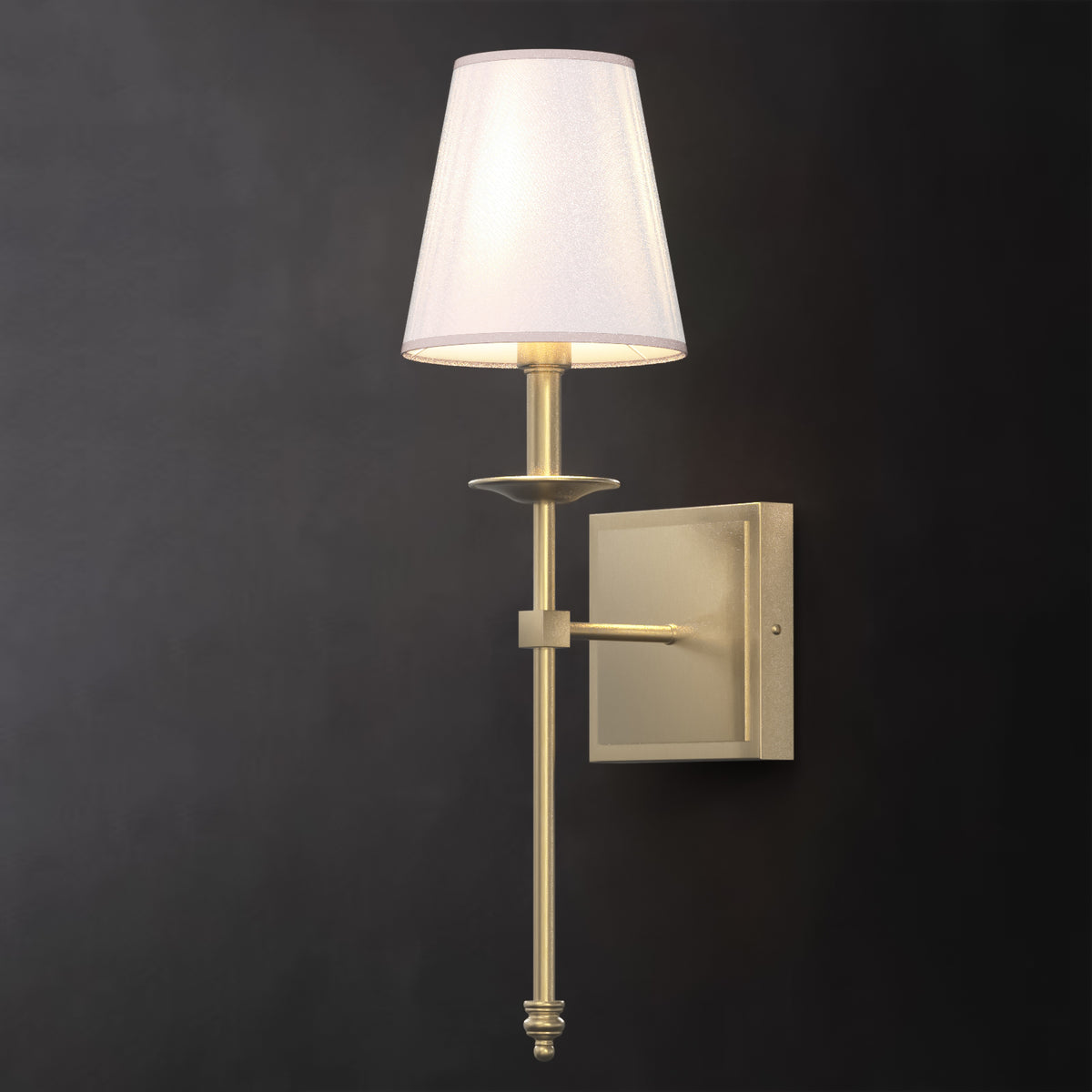 VIKKI Modern Interior Wall Light Aged Brass with White Fabric Shade E1