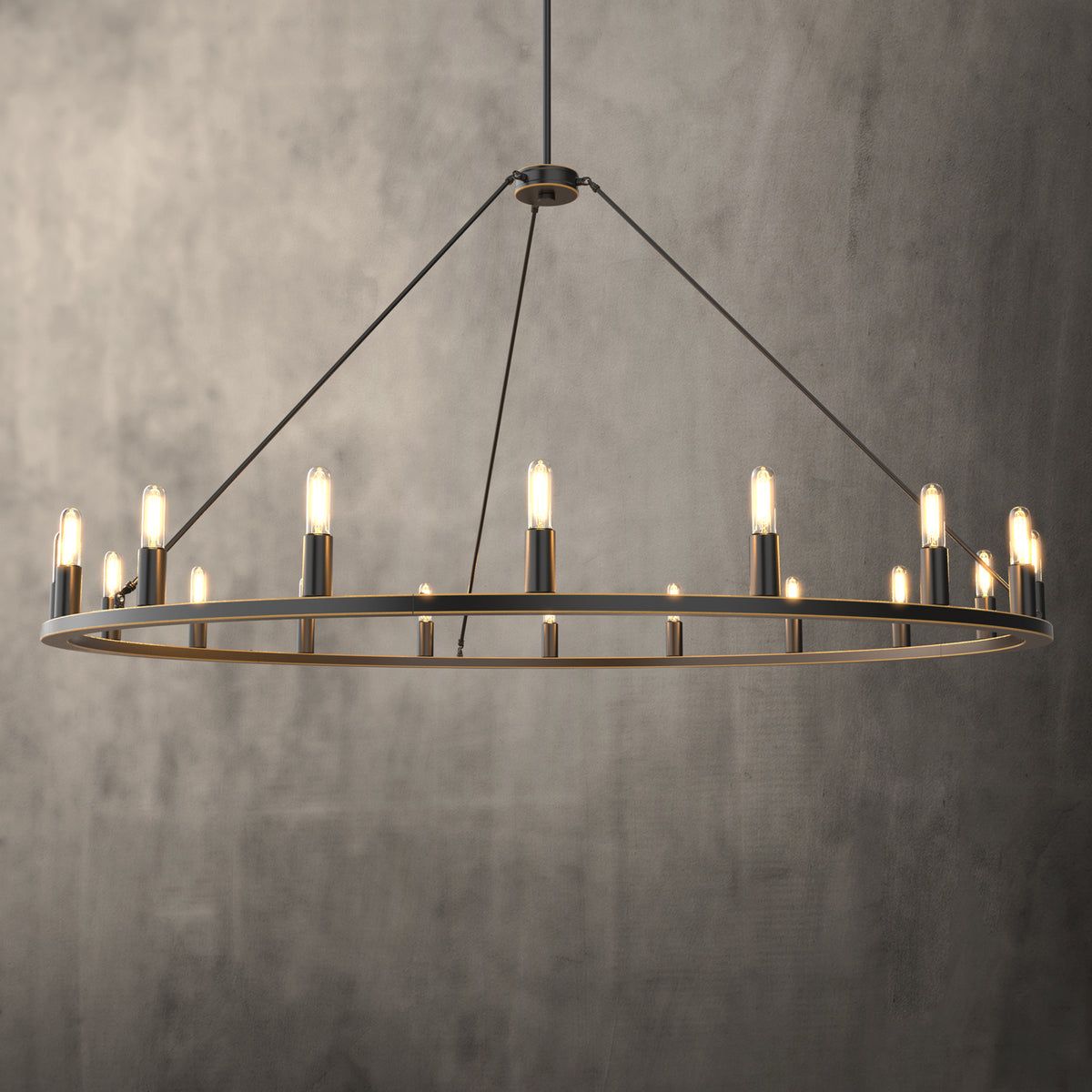 ALVA 18-Light 140cm diametre Large Farmhouse Wagon Wheel Chandelier E1