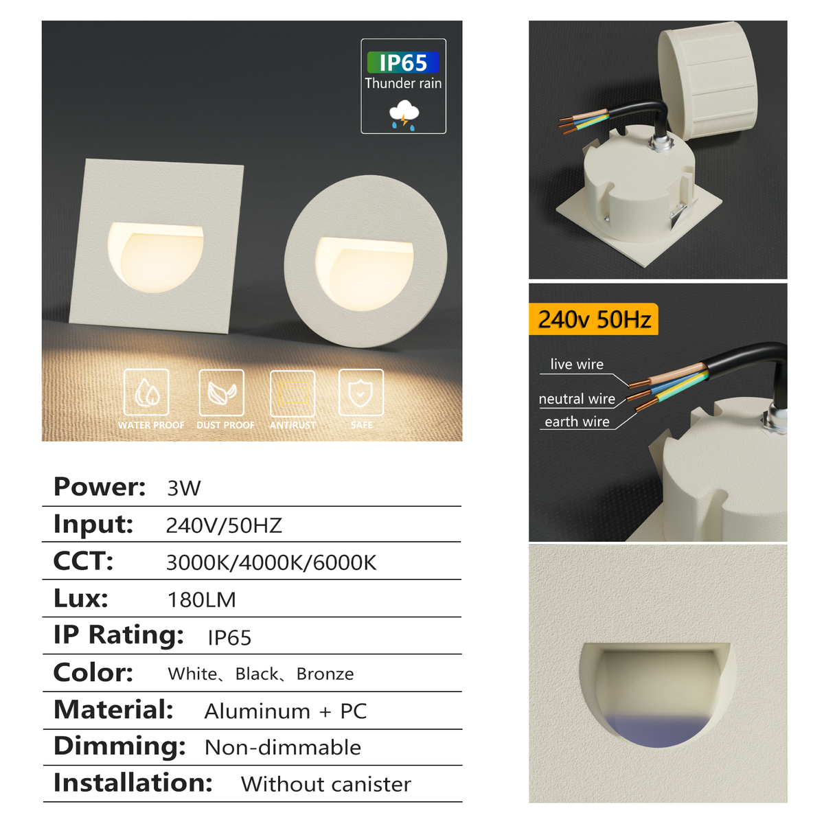 4PACK LED Outdoor Step ST316 ST317 Light 3W 3CCT Selectable Colour Tem