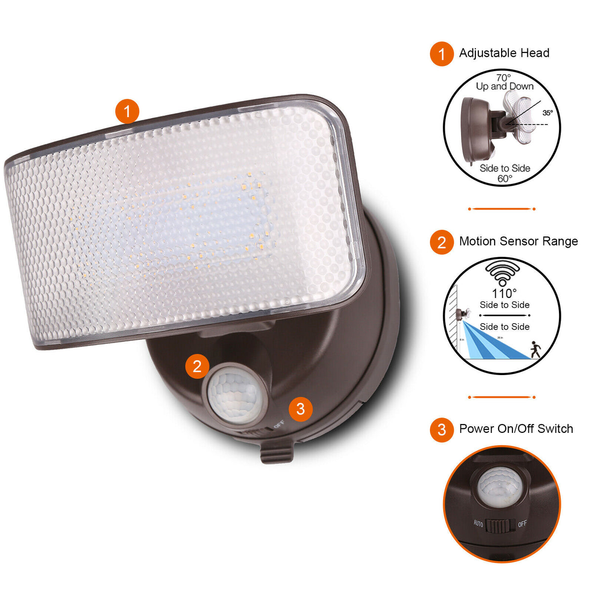 2X LED 7W Brown Outdoor Garage Security Light Adjustable Floodlight IP